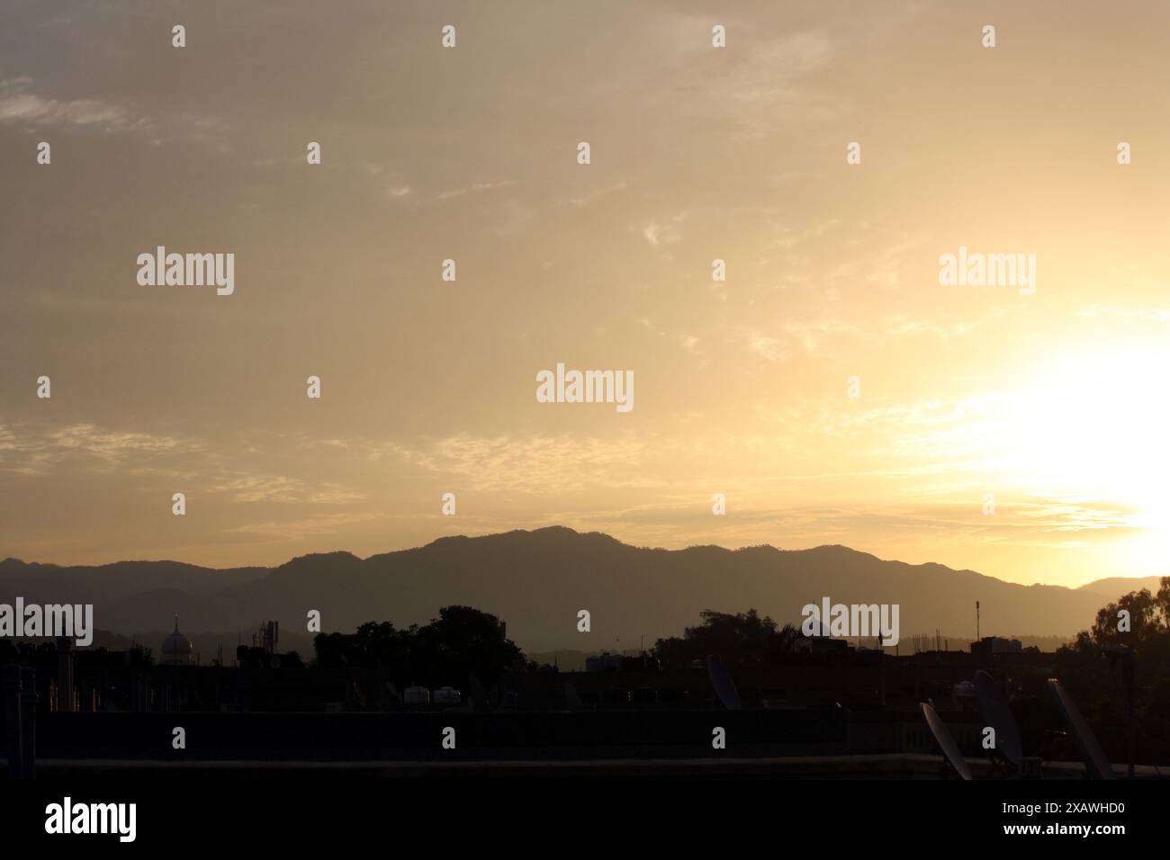 Colours of dawn over Shivalik Hills, a mountain range of outer ...