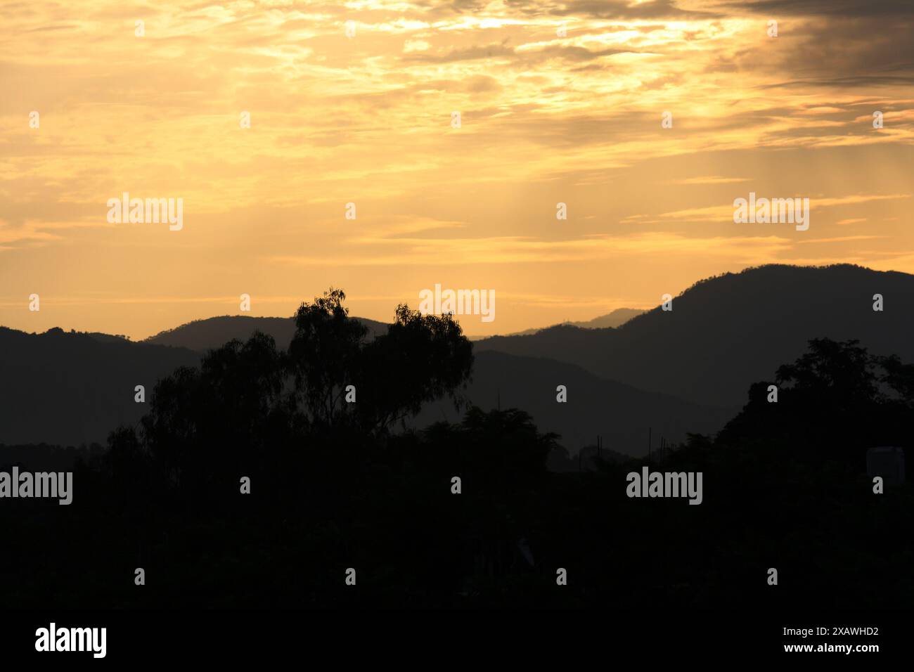 Colours of dawn over Shivalik Hills, a mountain range of outer ...