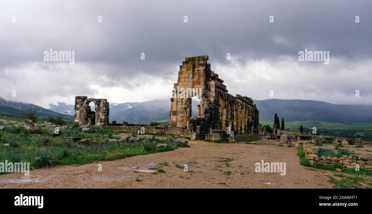 Volubilis, Morocco - 3 March, 2024 :panorama view of the temple ruins ...