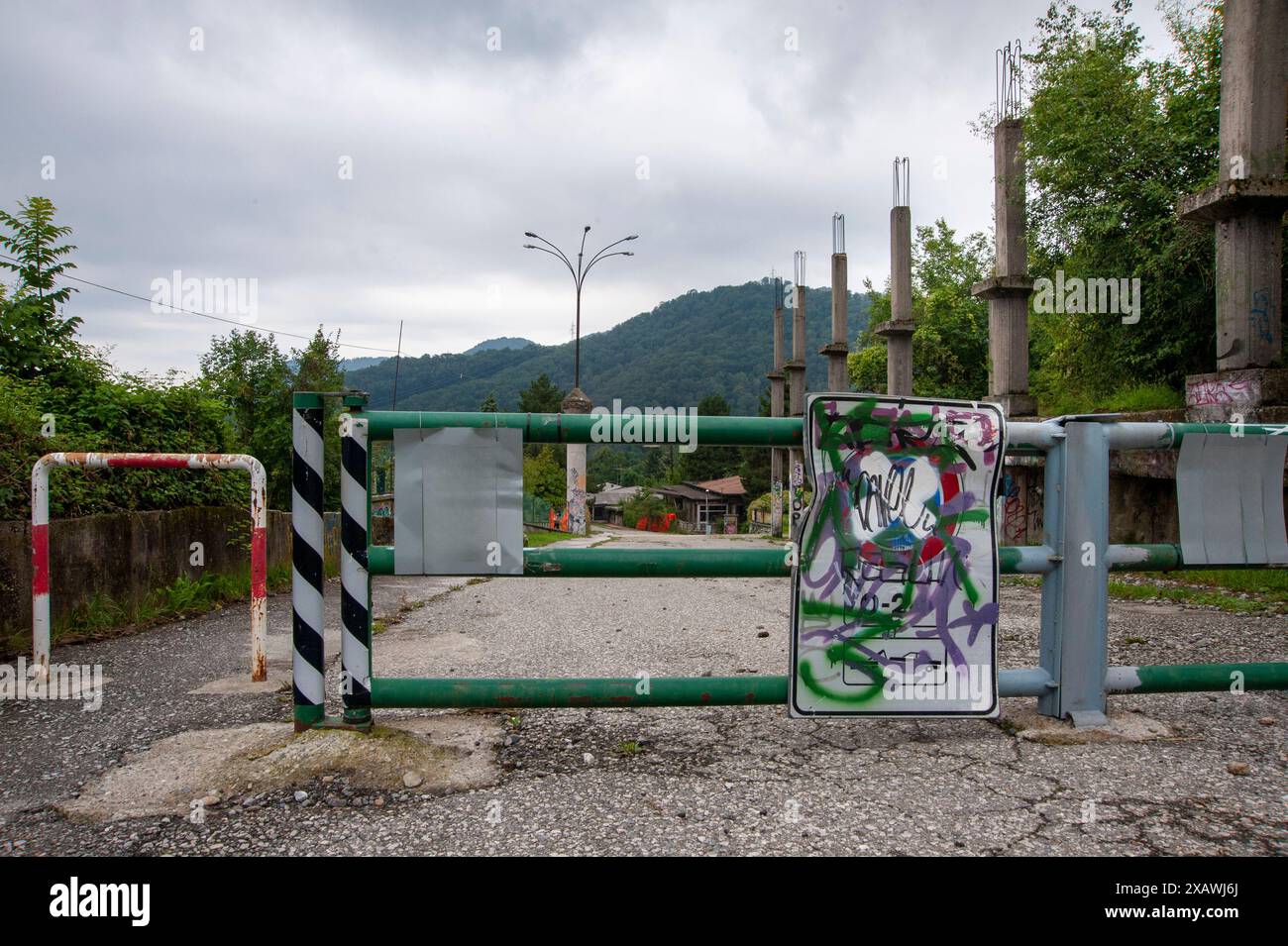 Consonno. Italy. Panorama, exterior day, view of abandoned and degraded ...