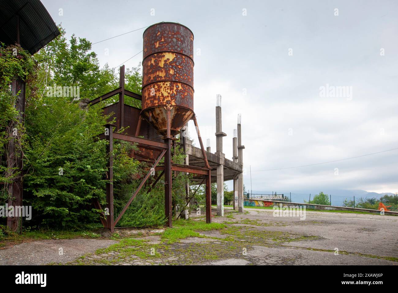 Consonno. Italy. Panorama, exterior day, view of abandoned and degraded ...