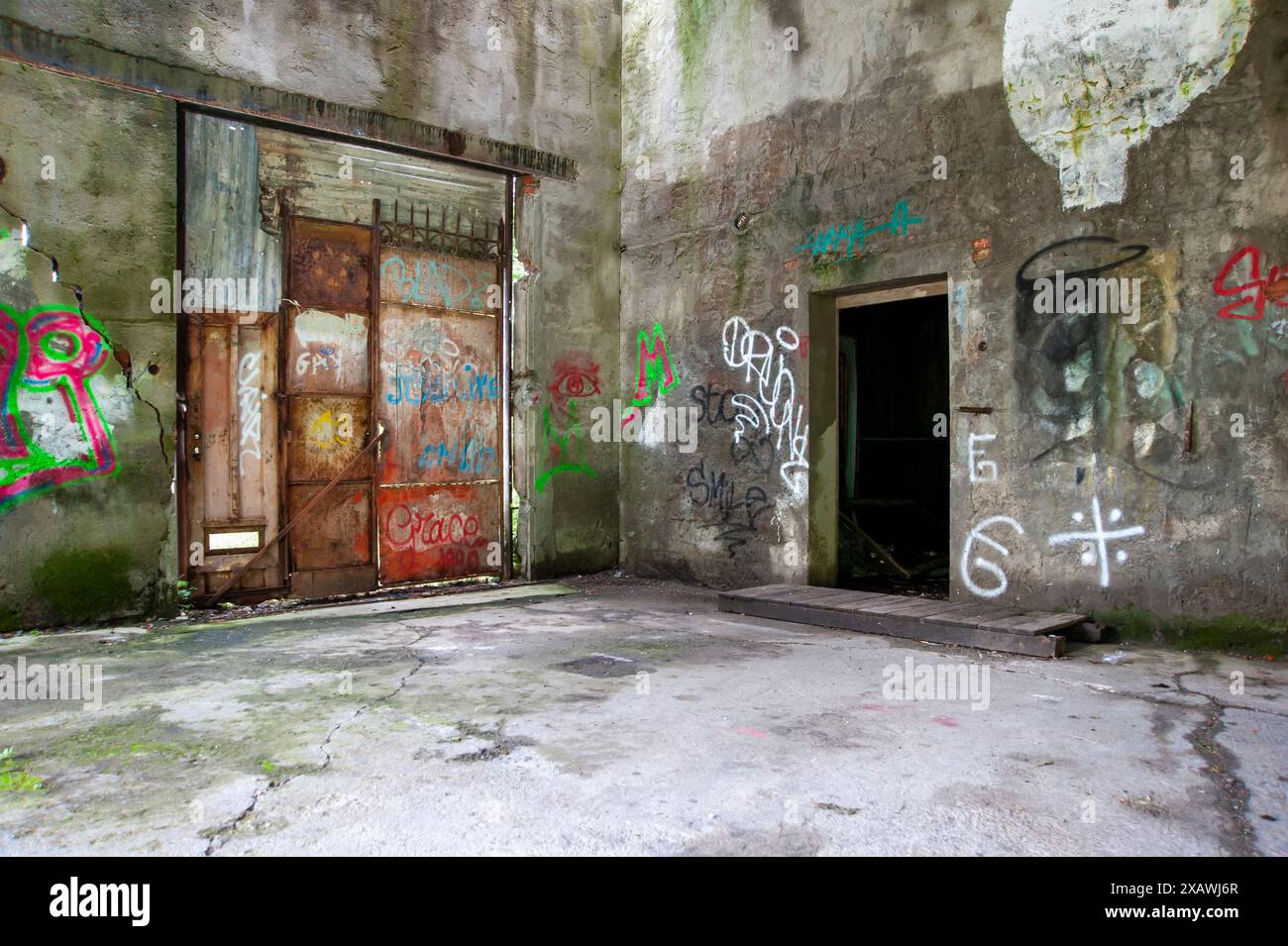 Interior of abandoned and degraded places. Deserted and without people ...