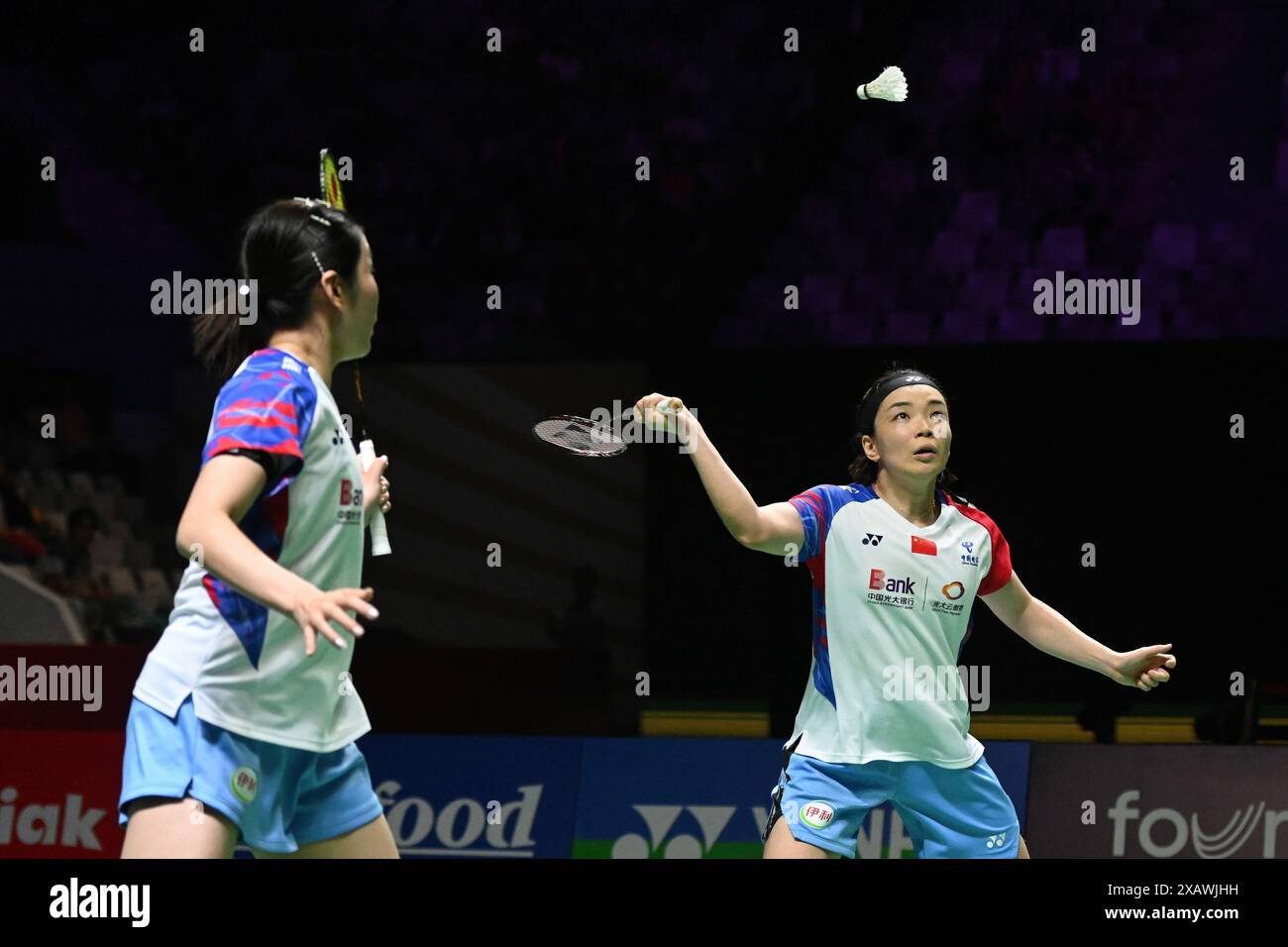 Jakarta, Indonesia. 9th June, 2024. Chen Qingchen (R)/Jia Yifan compete during the women's ...