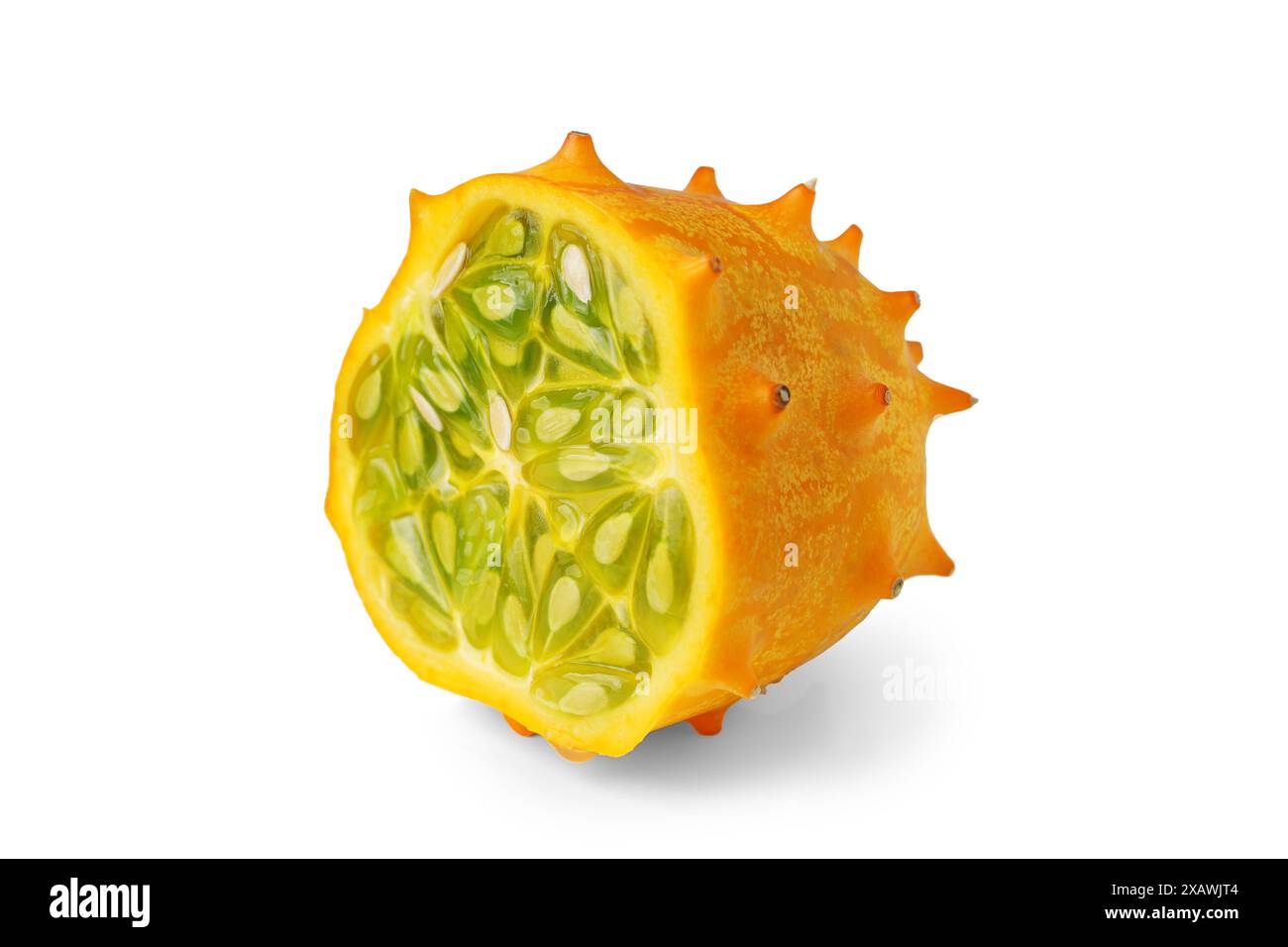 Kiwano fruit, green horned melon isolated on white background. Organic ...