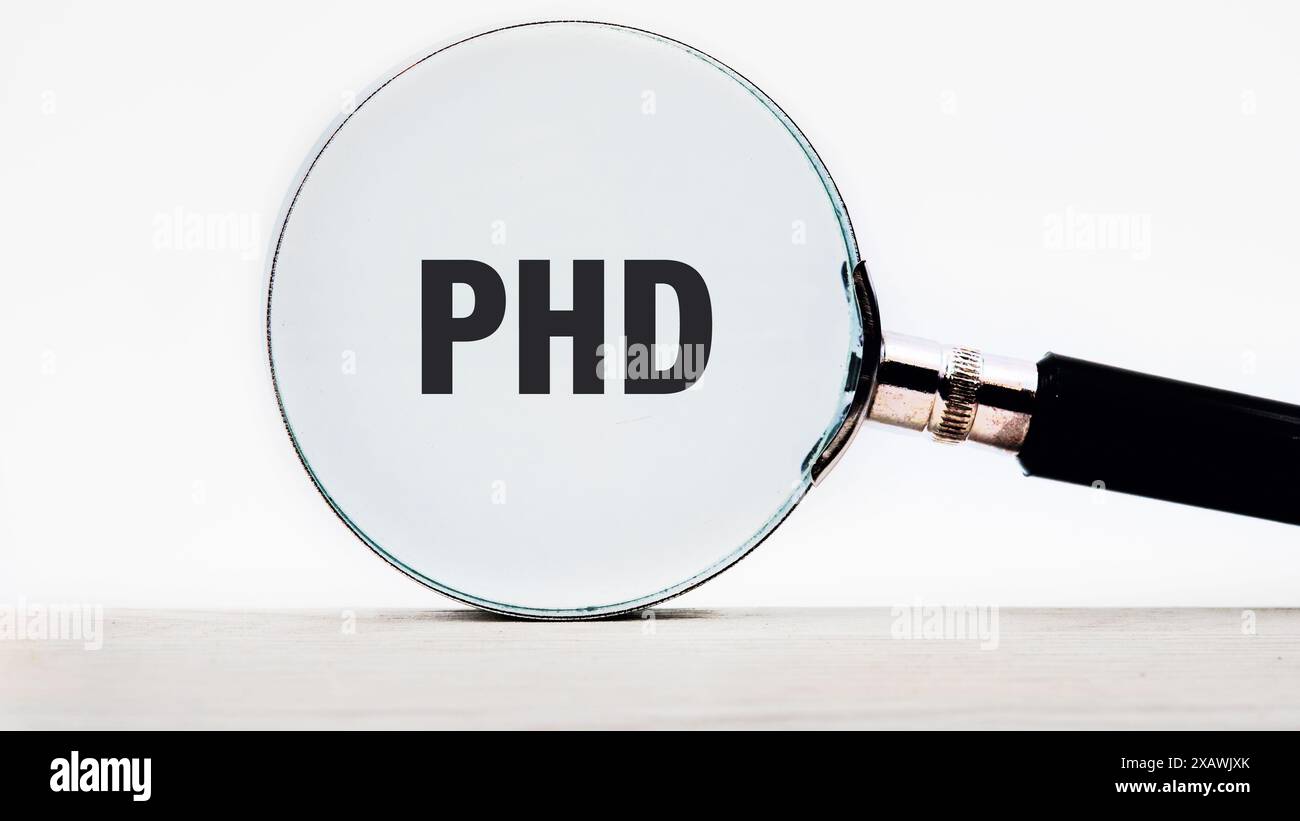 The word PHD is written text appeared looking at a white background ...