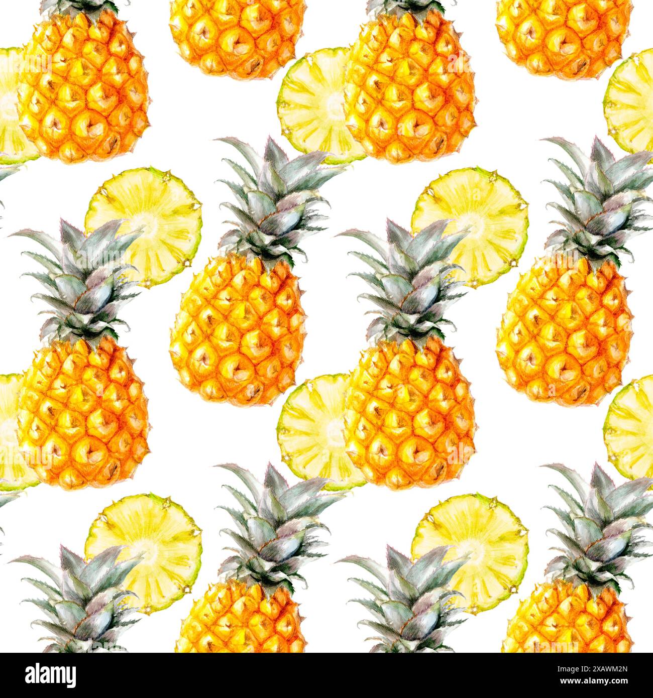 Seamless watercolor pattern with pineapples and slices, for a tropical ...