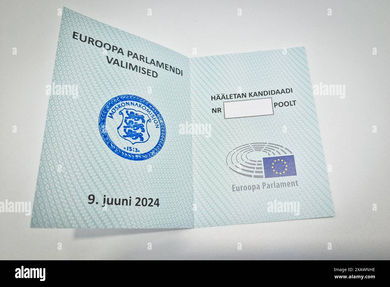 Tallinn, Estonia - June 9, 2024: Estonian ballot voting paper card for ...