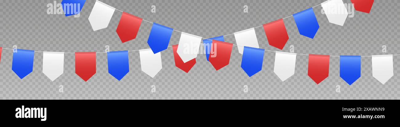 Bunting flags garland, party flags in red, blue and white colors Stock ...
