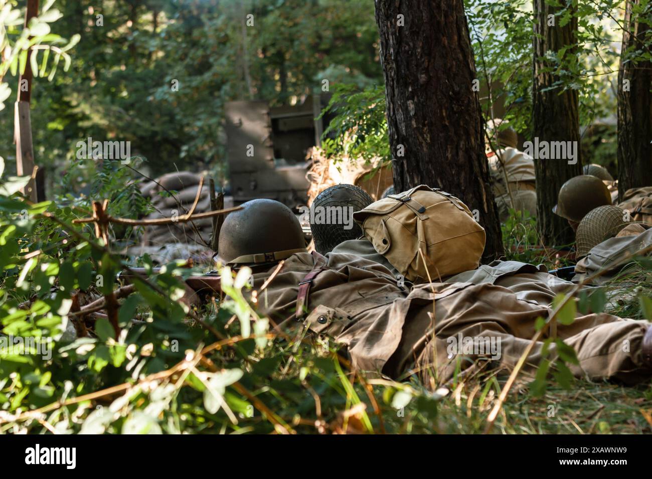 Historical reconstruction. An American paratroopers soldiers from the ...