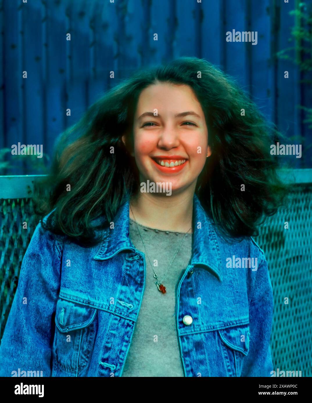 Paris, France, Portrait Smiling French Teen Girl on Street, blue jeans ...