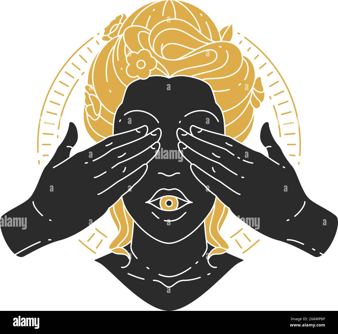 Beauty mystic female portrait with hand covering eyes silhouette. Magic ...