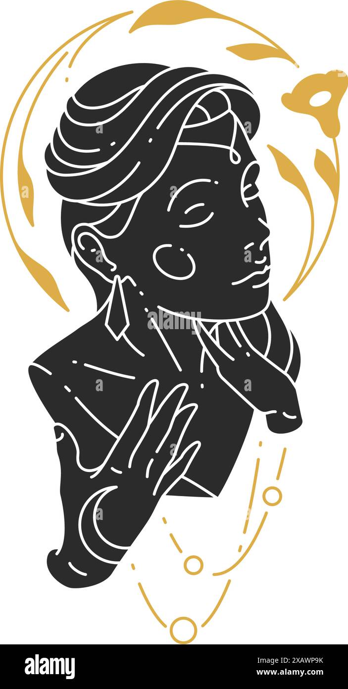 Female portrait with flower modern silhouette drawing style. Woman ...