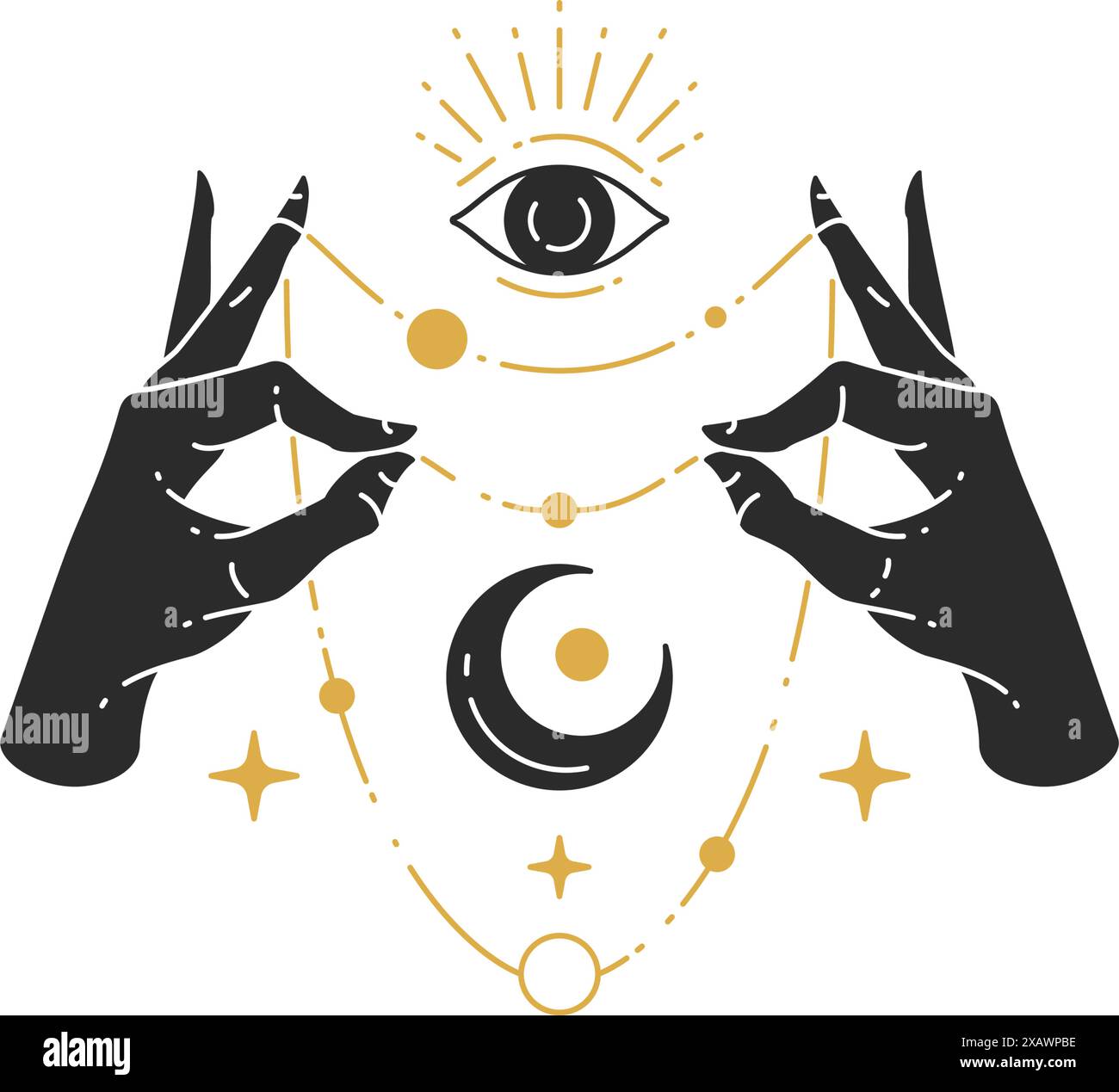 Female hands with beads and crescent moon silhouette vector ...