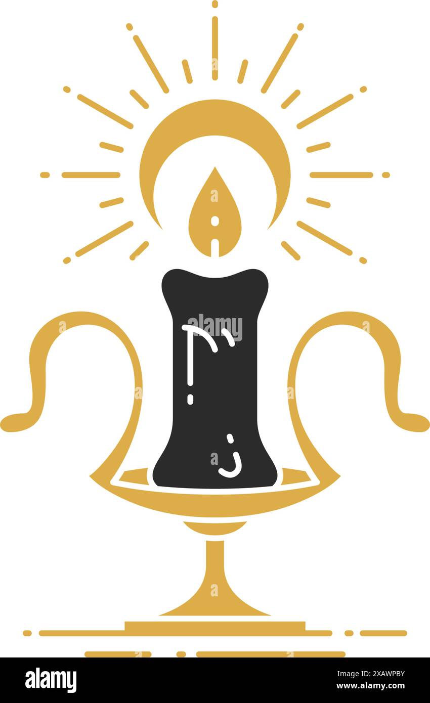Magic burning candle silhouette drawing for occult ritual. Witchcraft ...