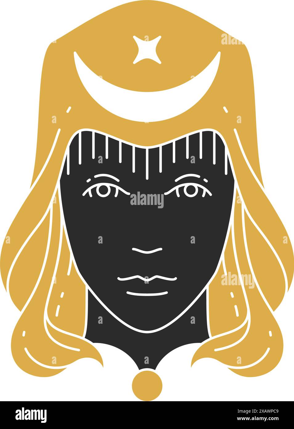 Magical female face with moon crescent silhouette vector illustration ...