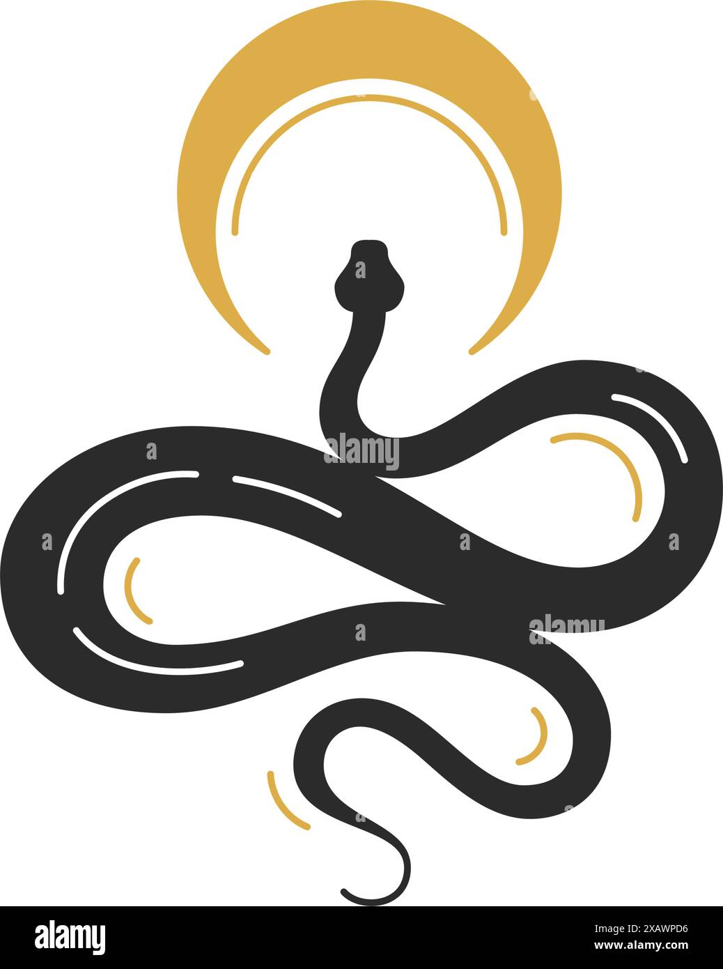Mystic snake with moon crescent silhouette vector illustration ...