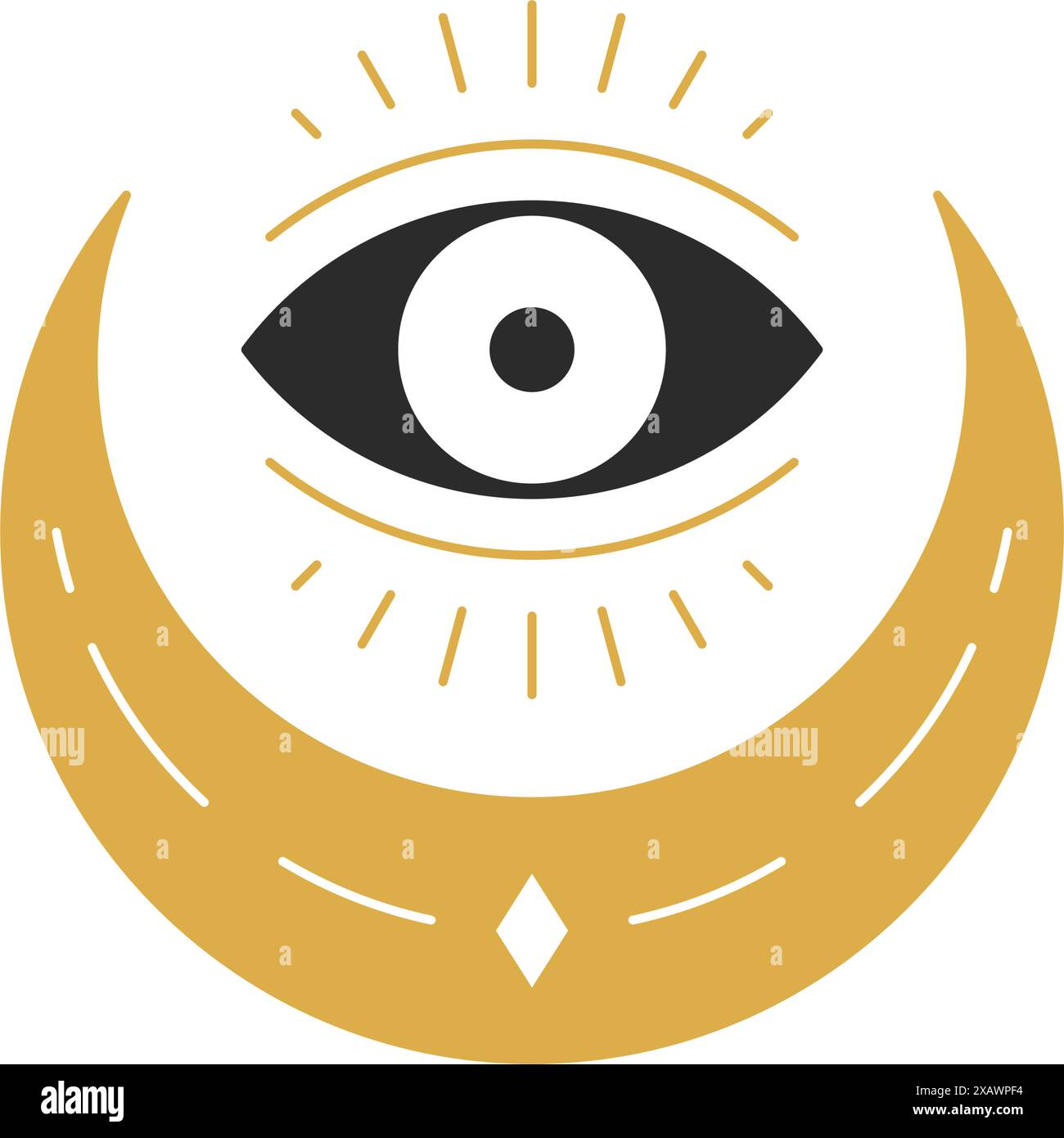 Magic eye with moon crescent hand drawn silhouette vector illustration ...