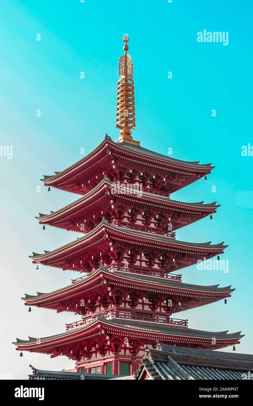 5 storey high Japanese Pagoda at Sensoji Temple or Asakusa Kannon ...