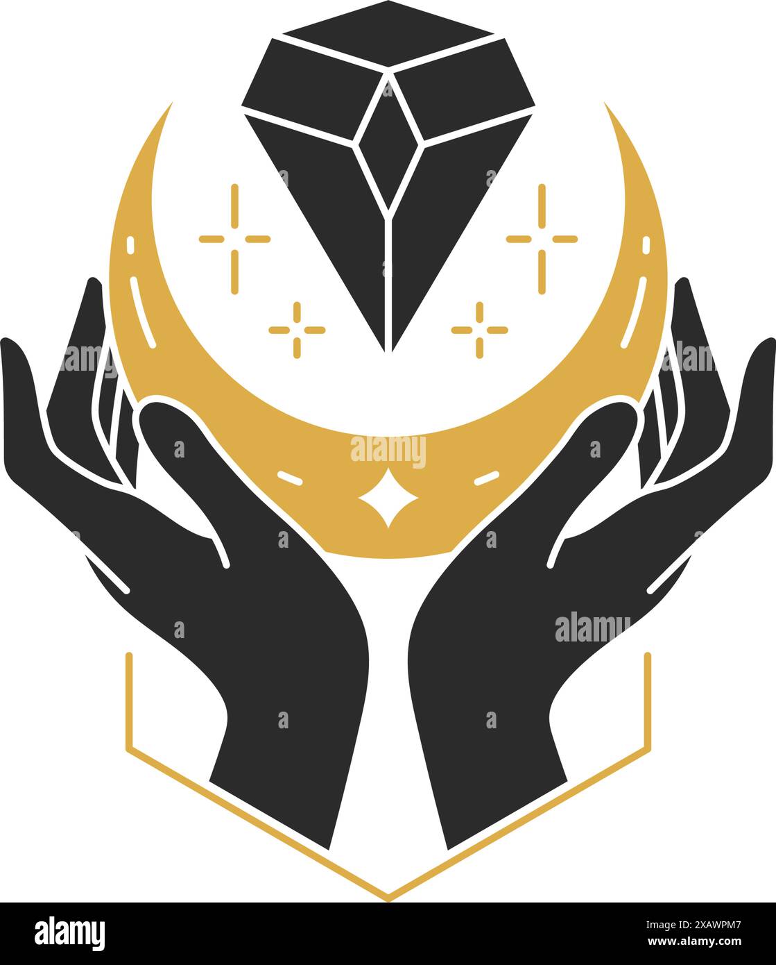 Woman hands holding diamond and moon crescent silhouette vector ...