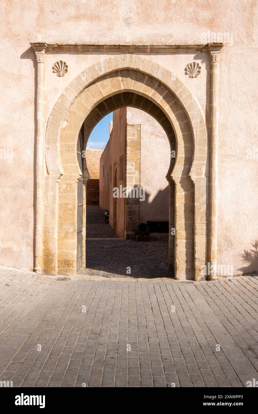 closeup of a Typical door with Arabic pointed arch on the walls of the ...