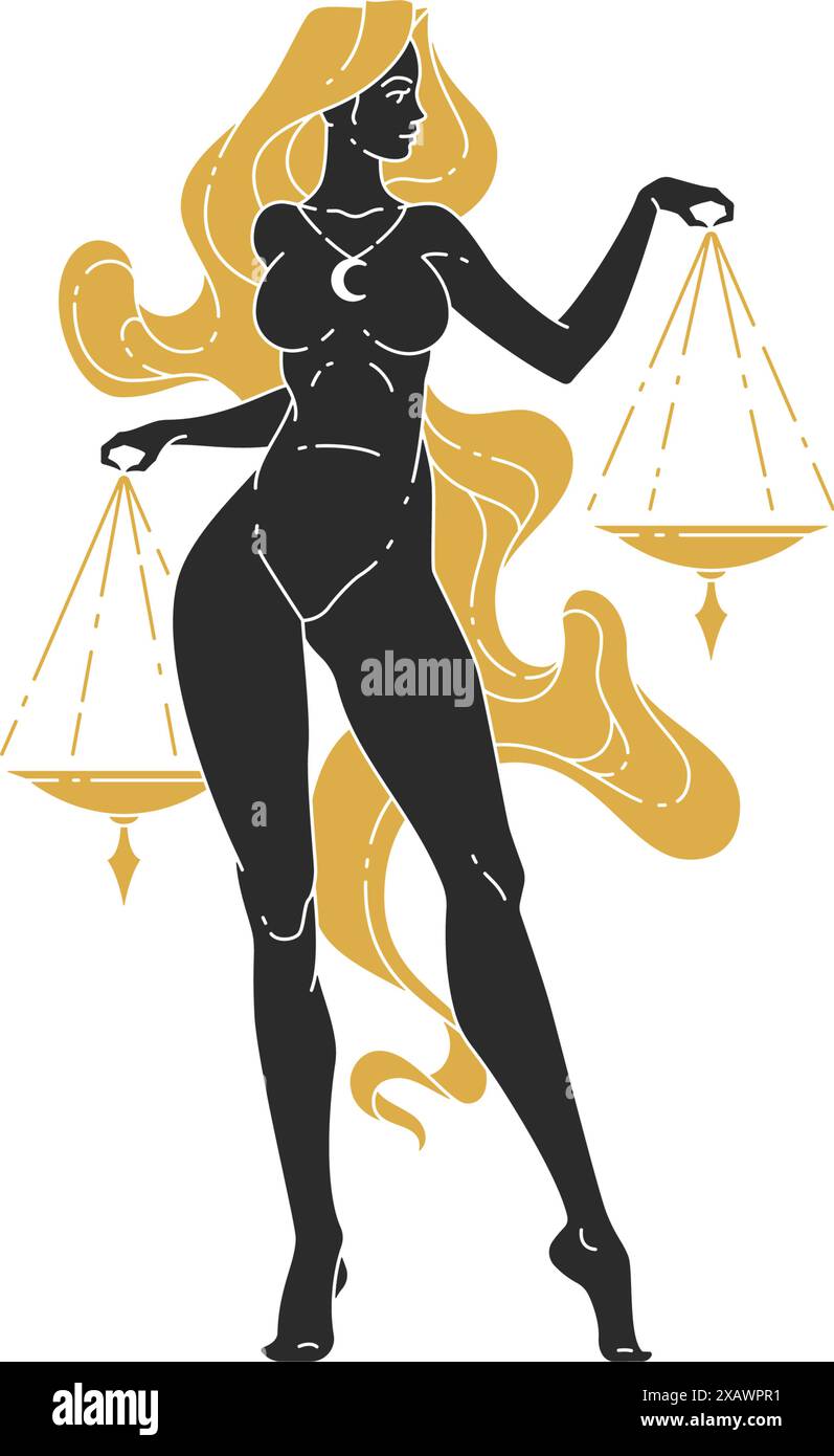 Zodiac libra woman horoscope sign line art silhouette design vector illustration. Beautiful ...