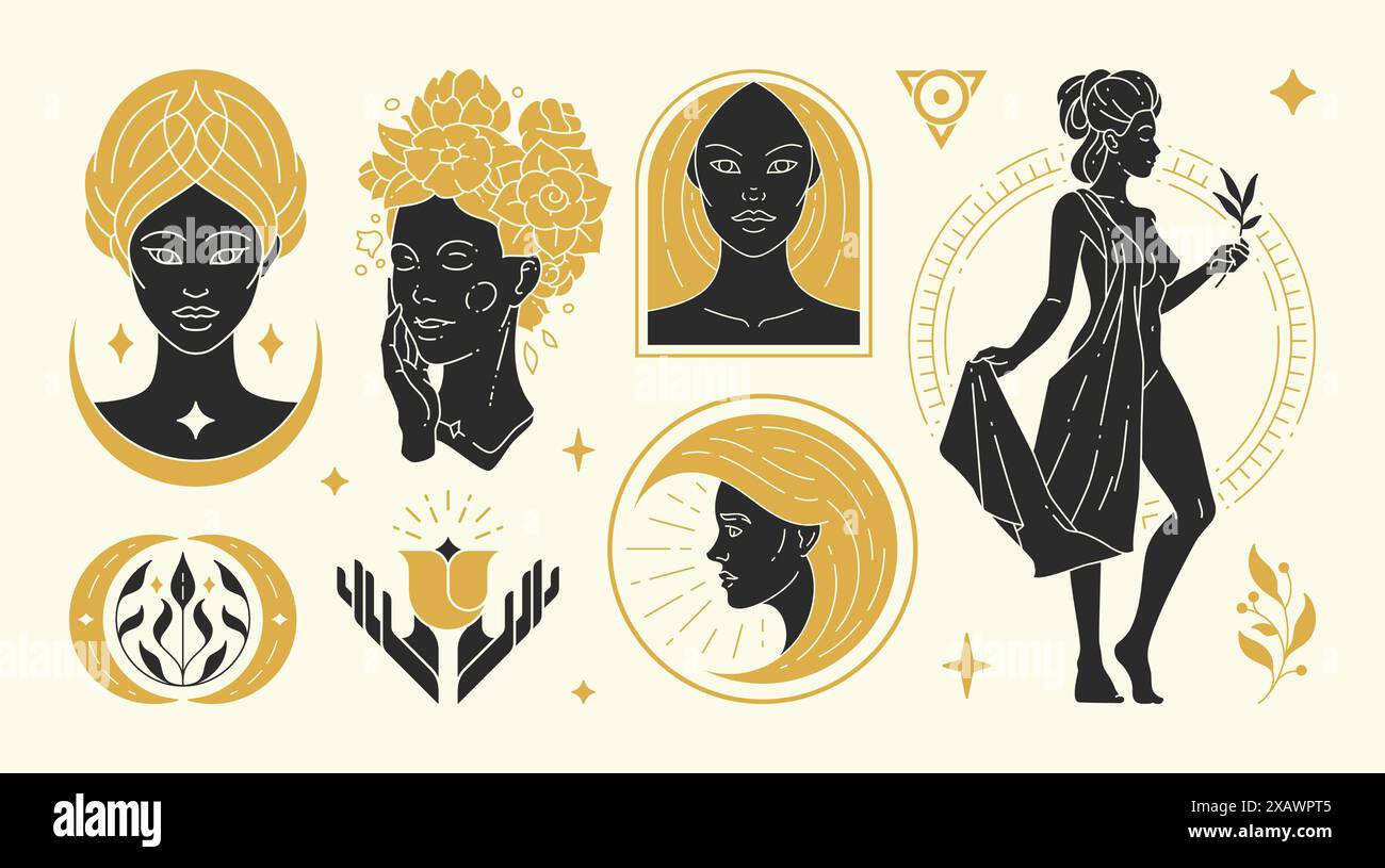 Magic woman vector illustrations of graceful feminine women and ...