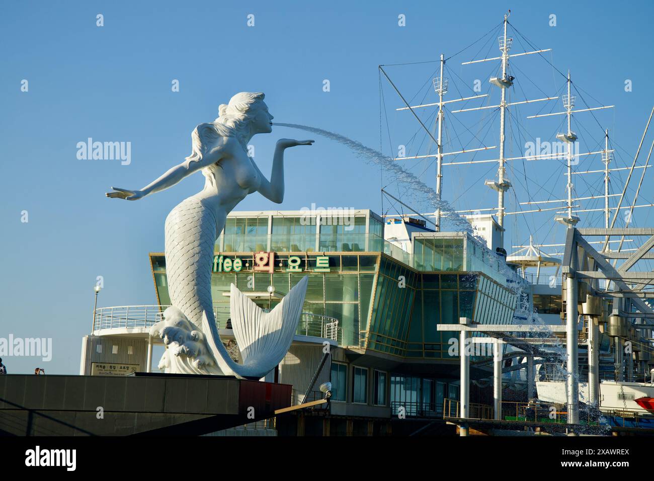 Gangneung, South Korea - May 18th, 2024: A striking mermaid statue with ...
