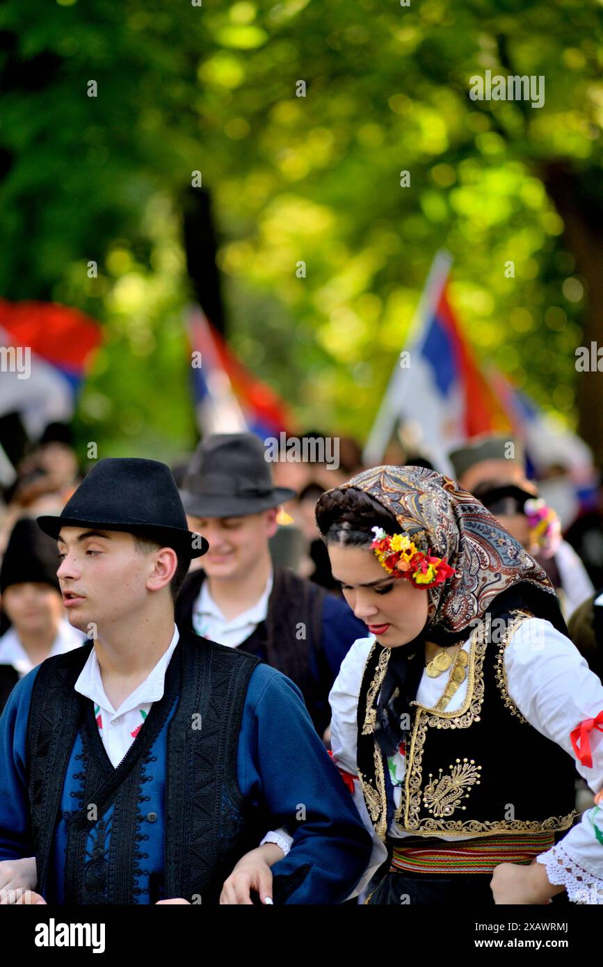 Young people wearing folklore costumes during the All-Serb Assembly ...
