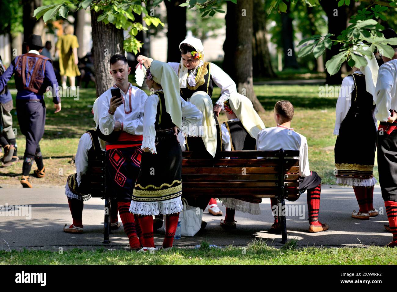 Young people wearing folklore costumes during the All-Serb Assembly ...