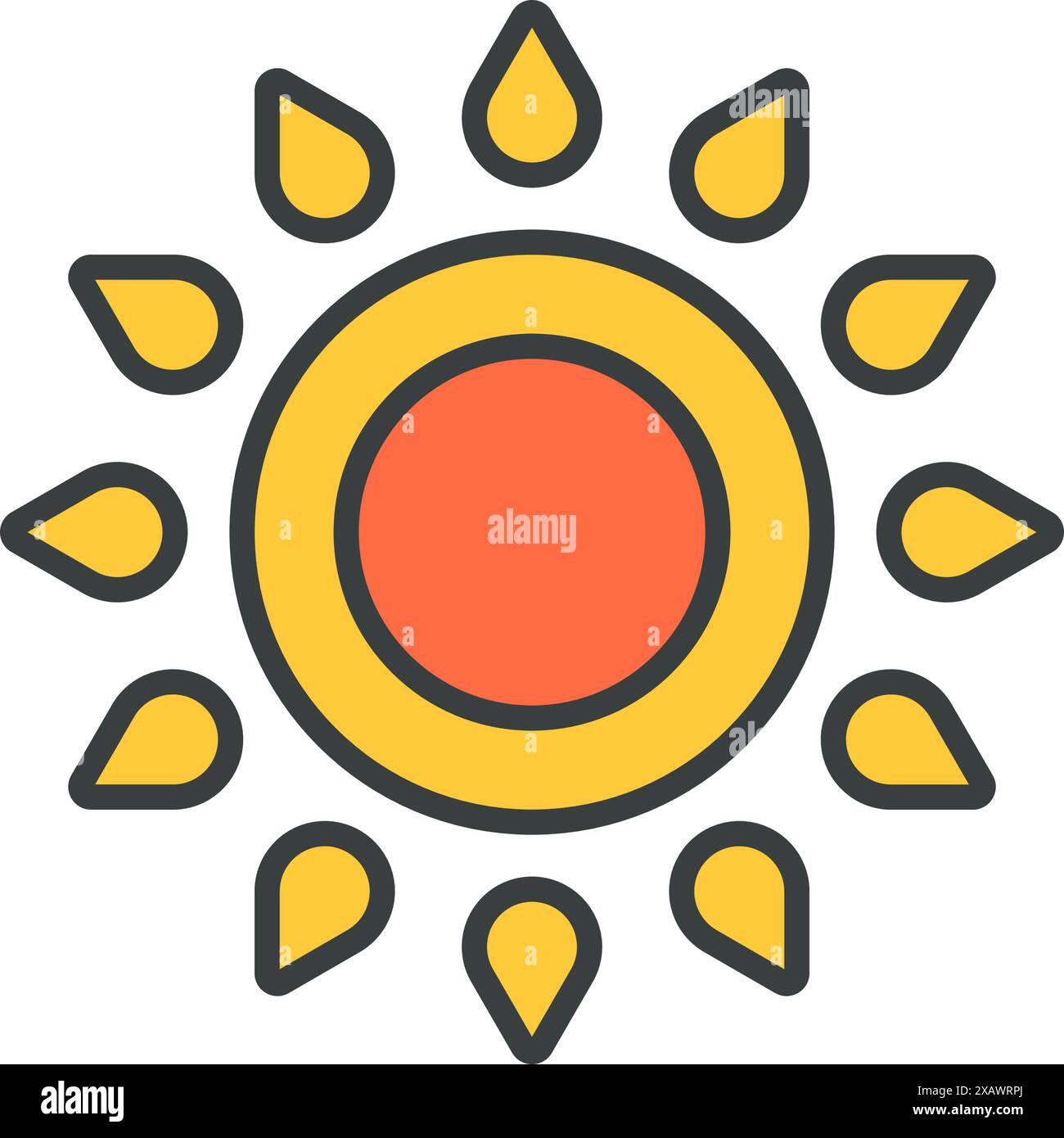 Yellow summer sun with beams contoured pop art style vector flat ...