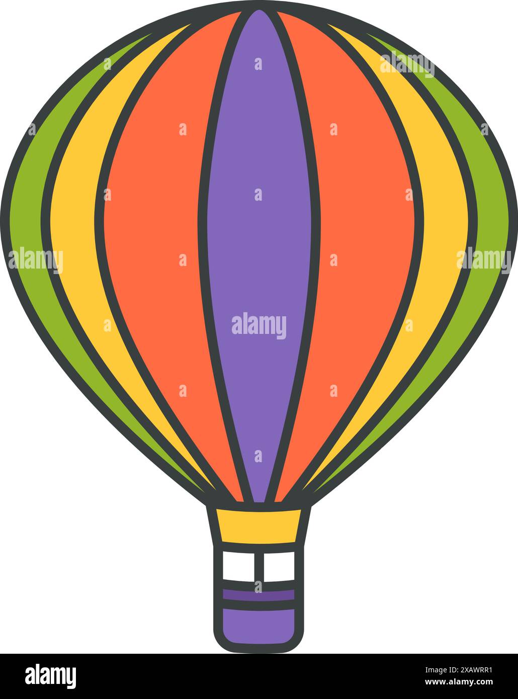 Multicolored rainbow hot air balloon basket pop art style groovy ...