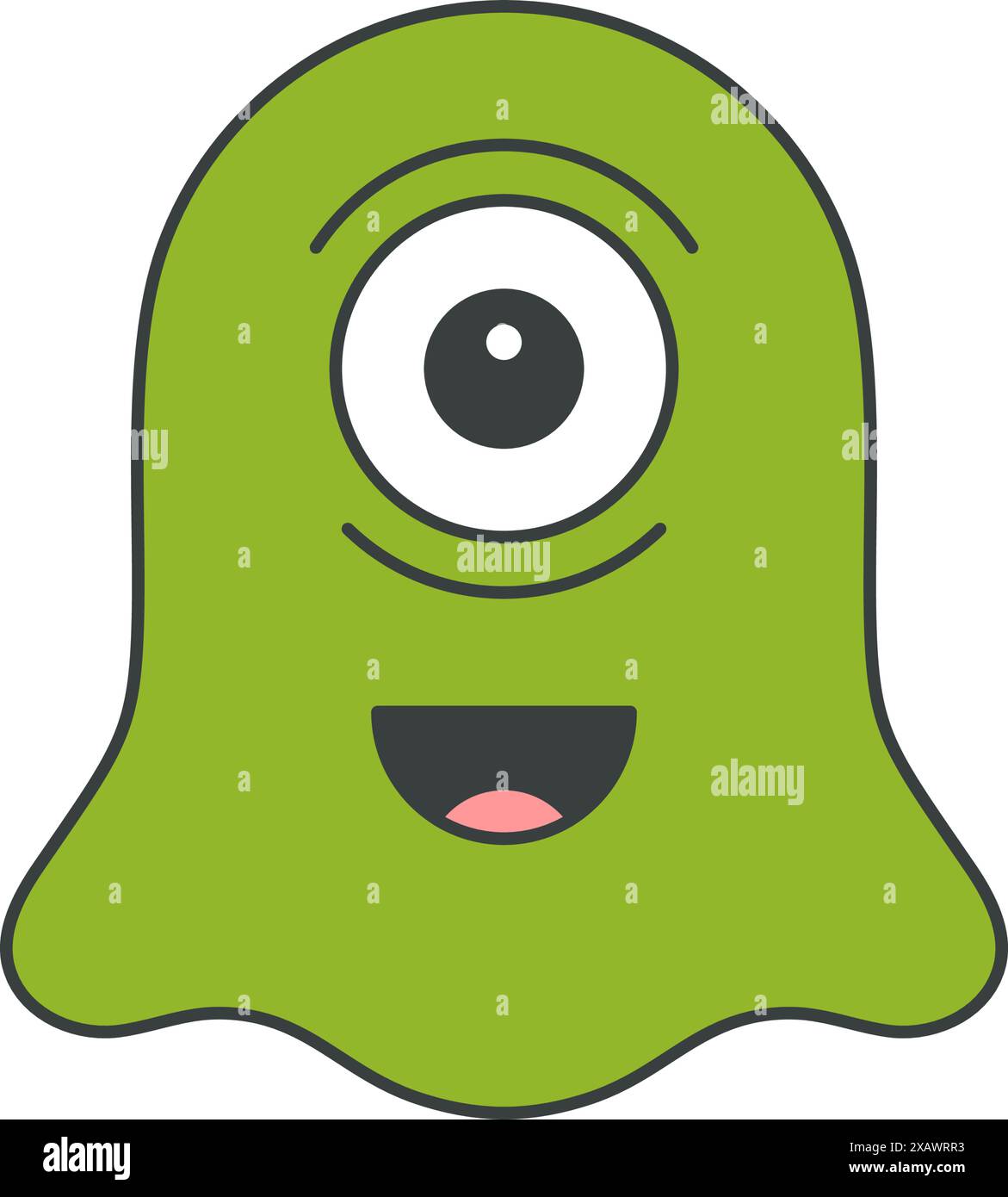 Abstract green liquid alien smiling character with eye pop art groovy ...