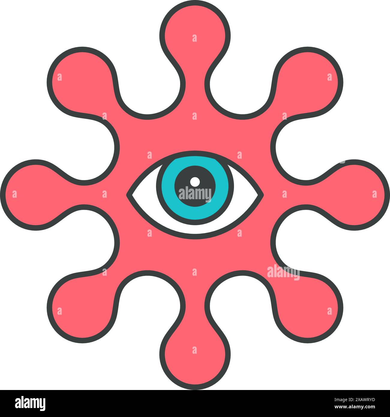 Abstract human eye pink multicolored molecule shape pop art groovy ...