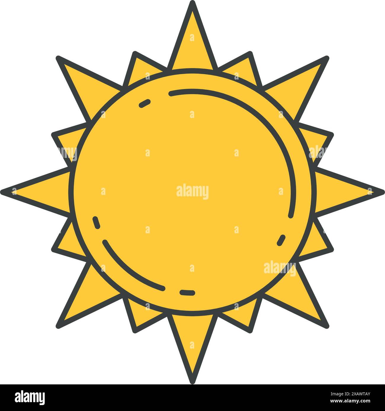 Bright yellow contoured circle summer vacation sun with beams shine pop ...