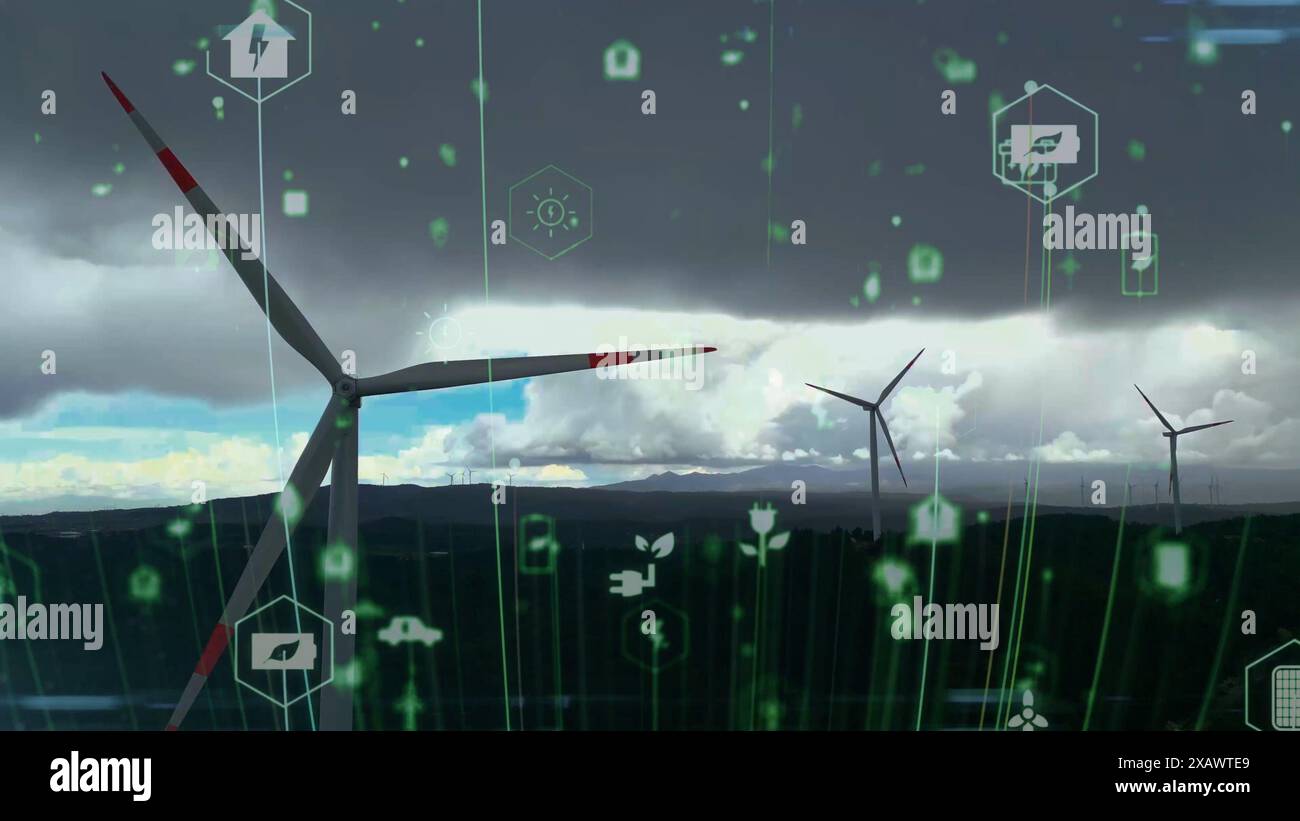 Alternative Energy. Wind farm. Aerial view of horizontal-axis wind ...