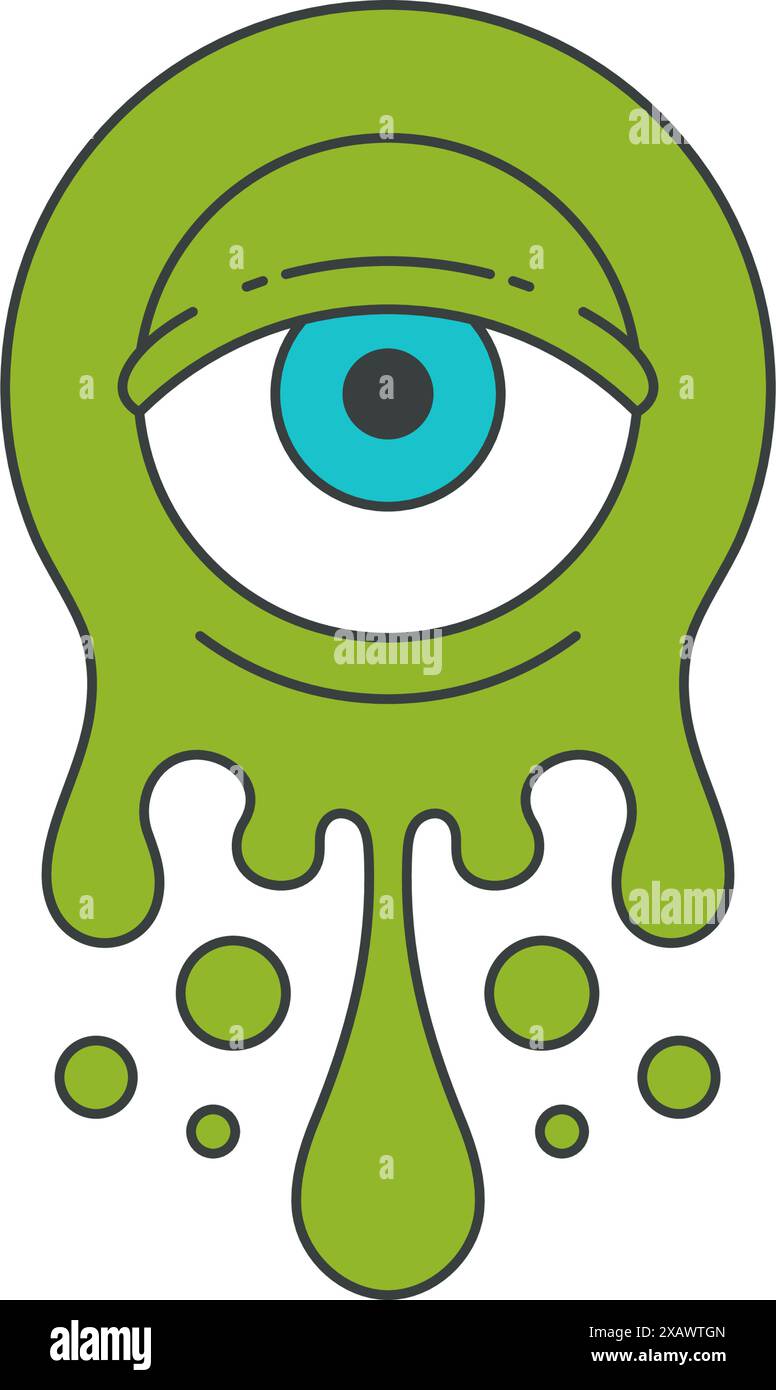 Green liquid alien melting germ microbus with eye pop art groovy style ...