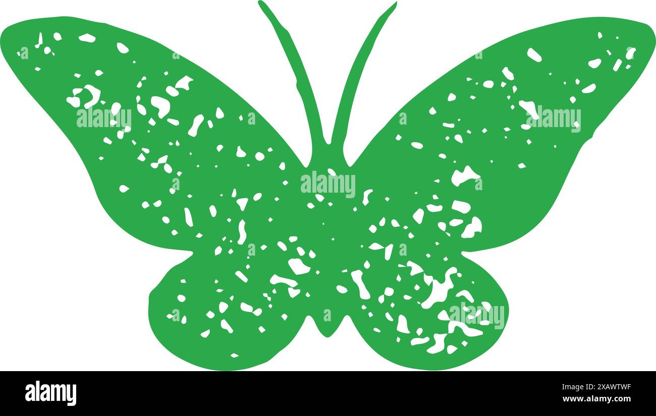 Cute hand drawn green butterfly with mustache antenna minimalist logo ...