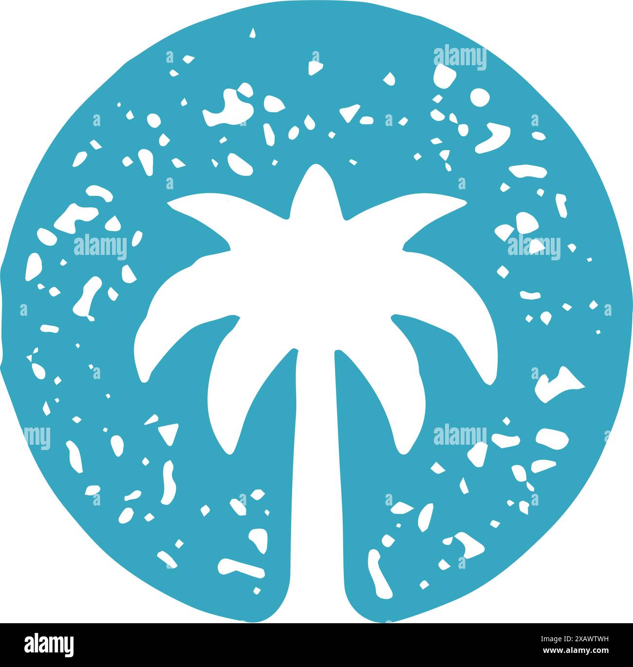 Monochrome blue palm tree circle silhouette hand drawn decorative ...