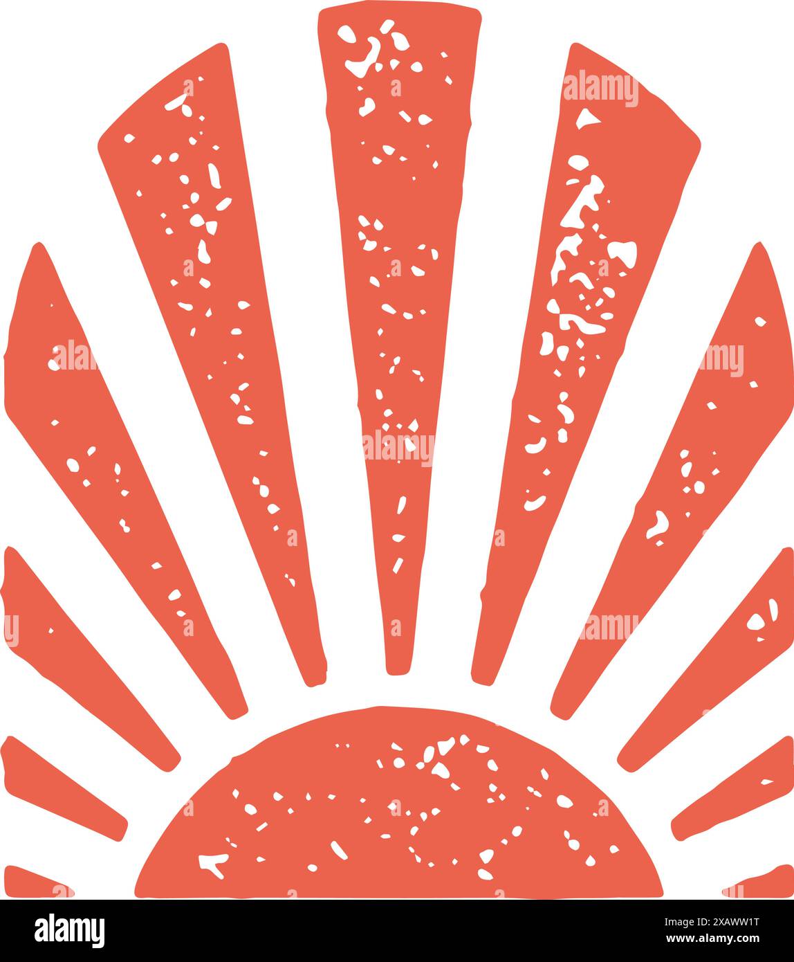 Hand drawn aesthetic bohemian red sun with shine rays curved decorative ...