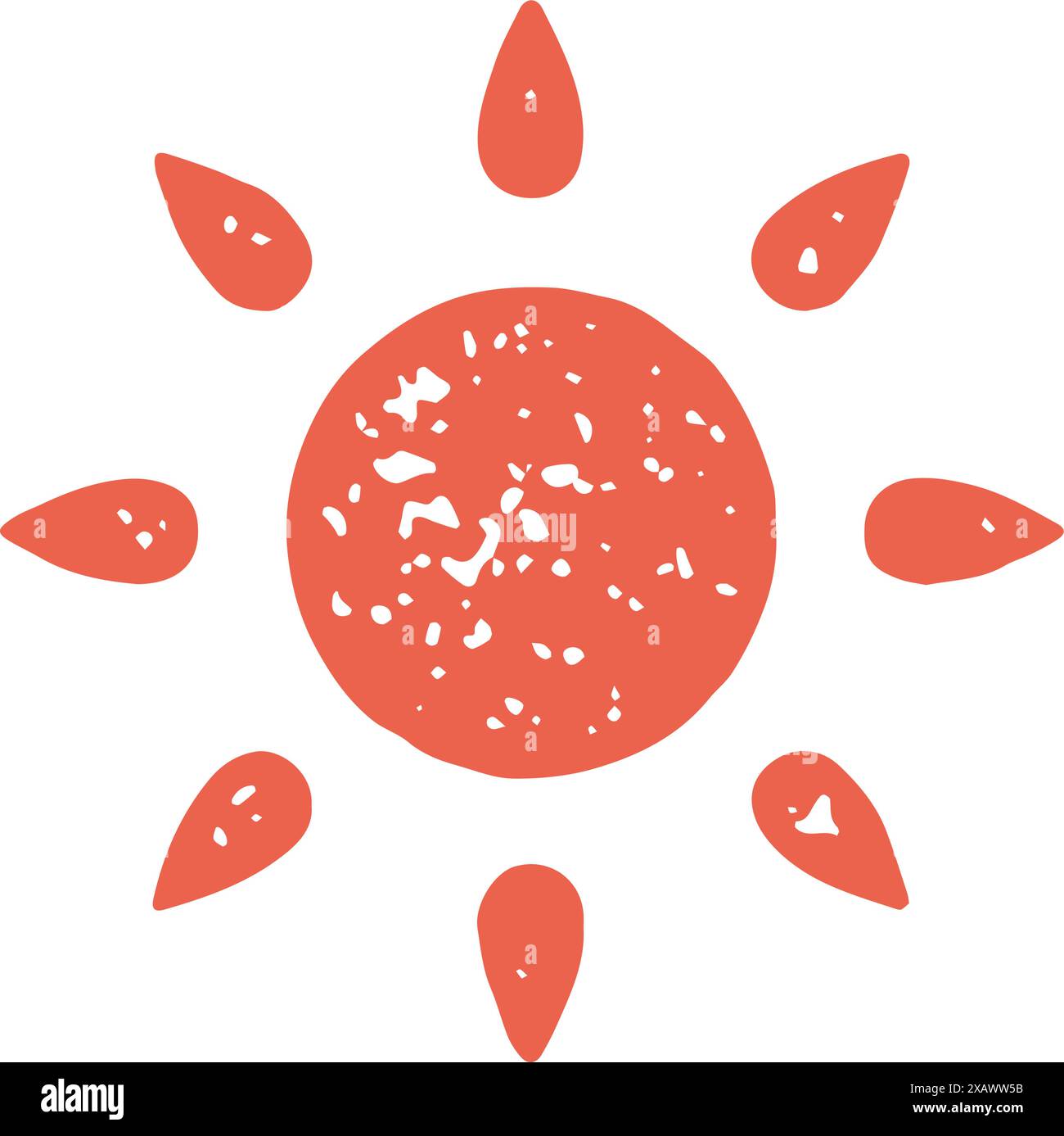 Minimalist red sun with ornamental rays summer vacation symbol grunge ...