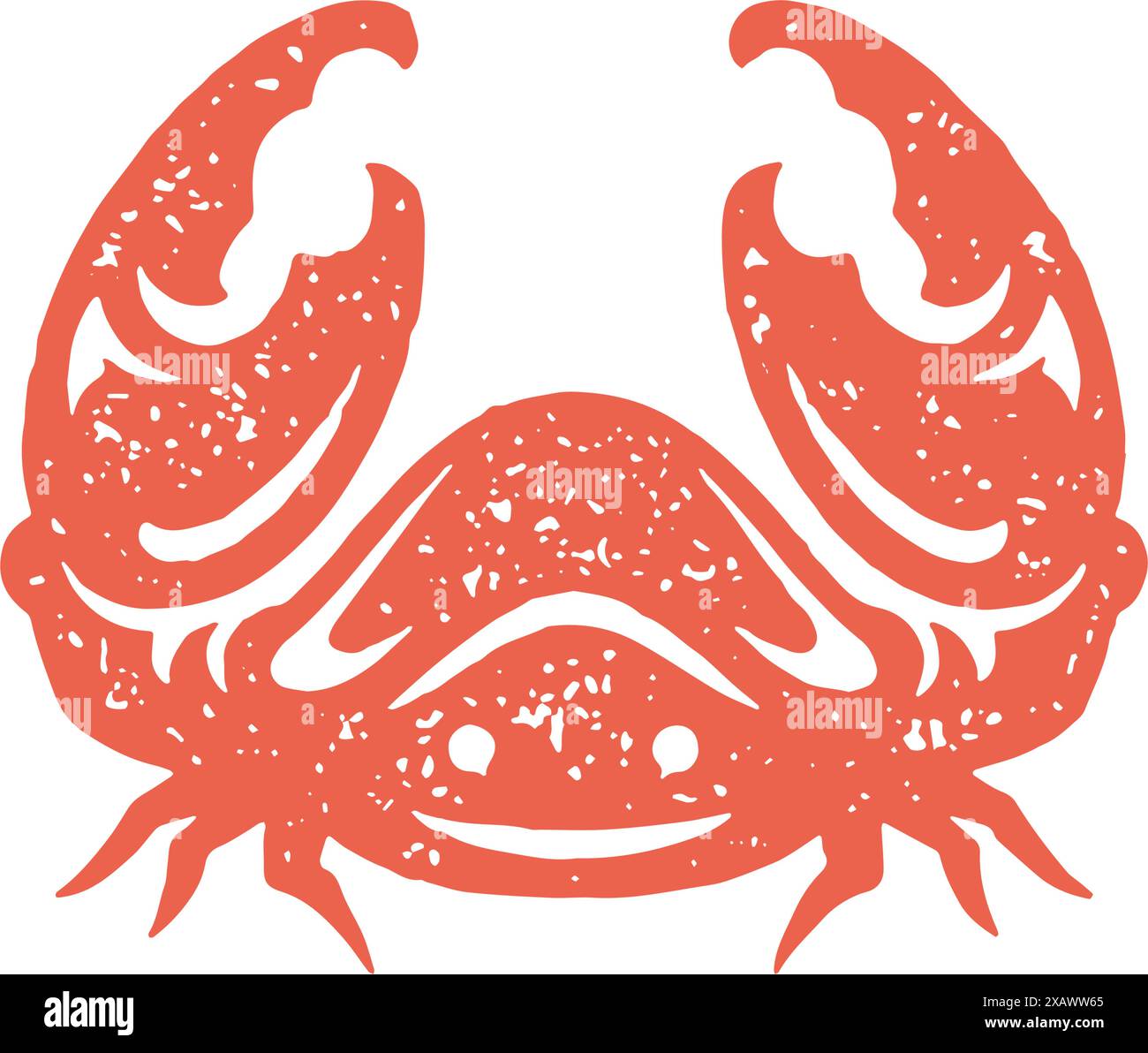 Funny red crab with eyes, smile and claws monochrome decorative design ...