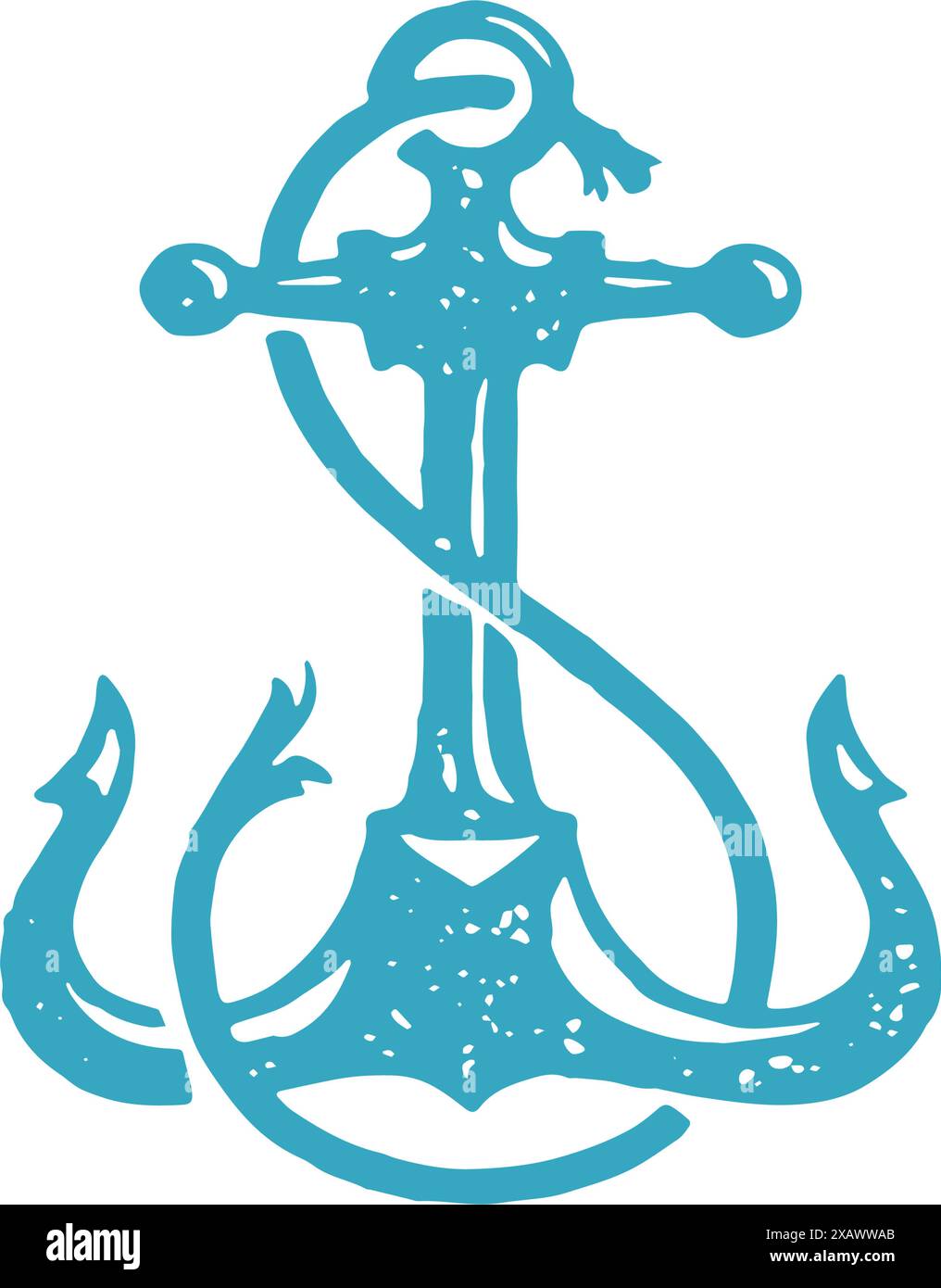 Vintage sharp nautical anchor with rope for ship safety parking blue ...