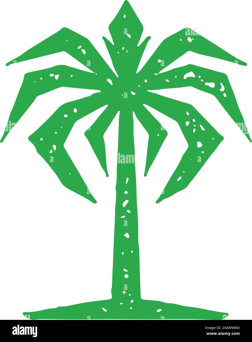 Hand drawn angled minimalist palm tree with leaves and trunk grunge ...