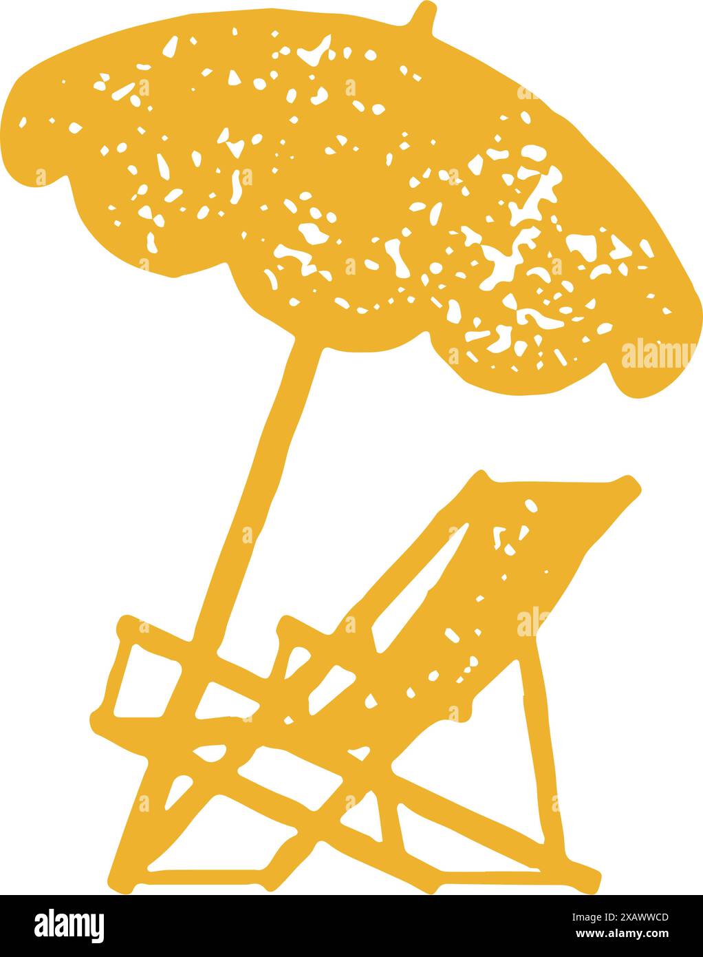 Hand drawn simple yellow logo chaise lounge with umbrella summer beach ...