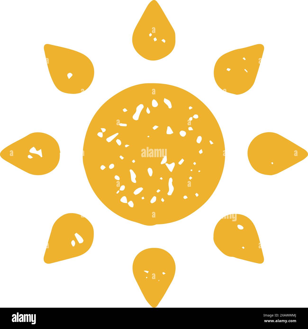 Bright big yellow sun round sky symbol surrounded by glowing beams ...