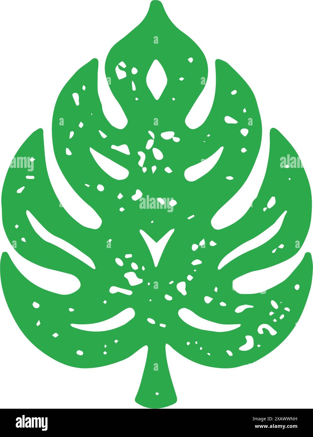 Hand drawn minimalist fern leaf greenery with ornament edges and stem ...