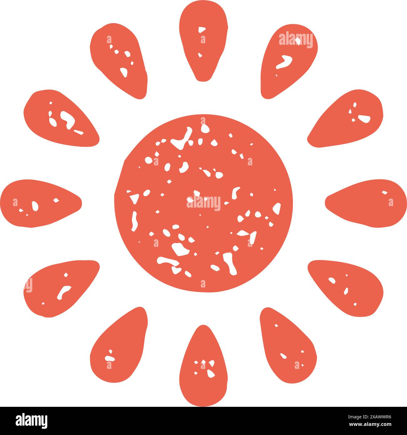 Red burning sun with curved drop shape rays heat warm summer ...