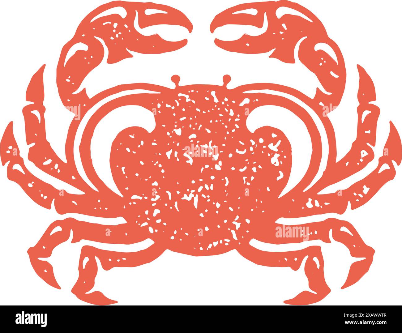 Natural nautical crab with pincers red hand drawn minimalist grunge ...