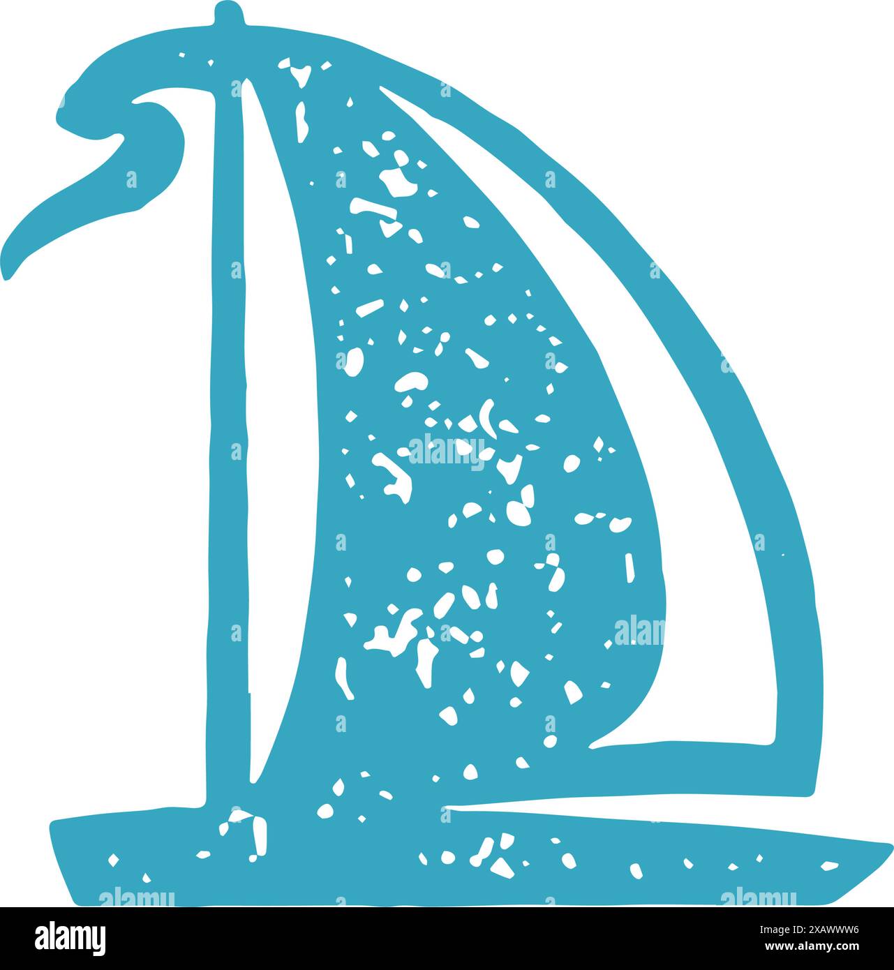 Hand drawn beautiful sail boat with flag floating at sea enjoying ...