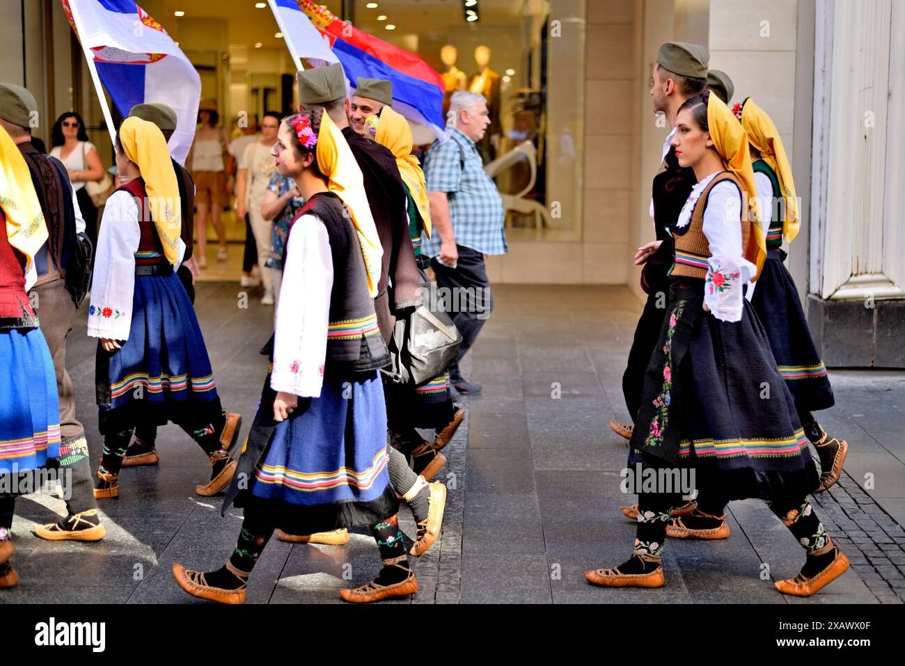 Young people wearing folklore costumes during the All-Serb Assembly ...